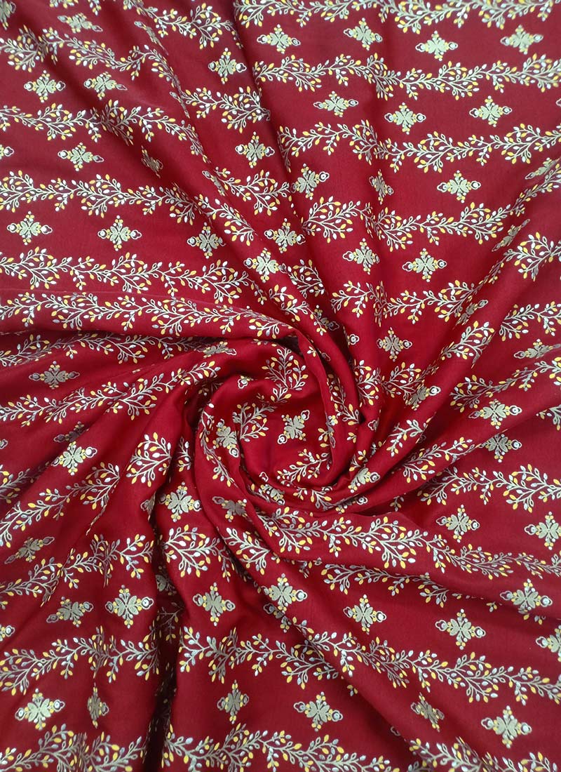 Shop Maroon Art Silk Foil Print Fabric Online at Best Price | Cbazaar