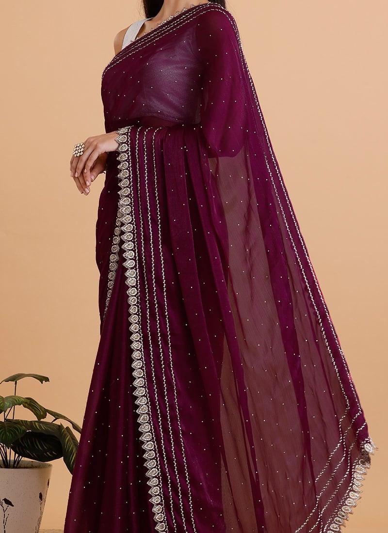 Hand Embroidered Sarees | Zardosi Sarees | Zari Stone work sarees