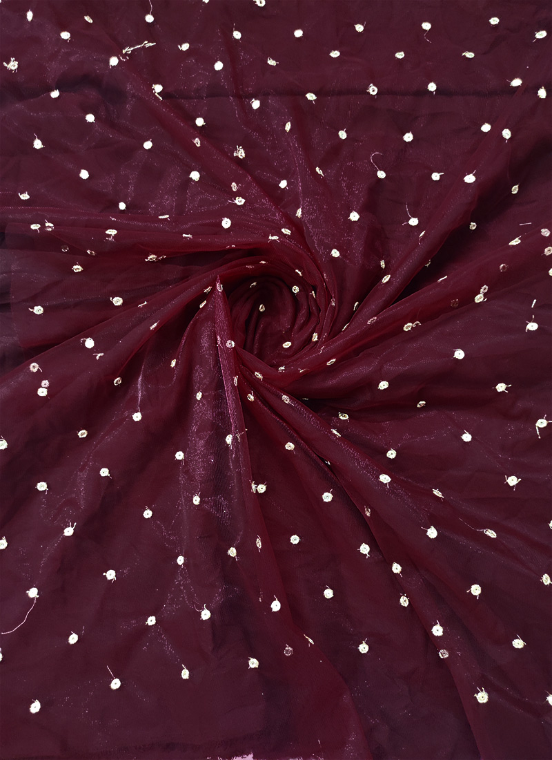 Shop Wine Net Embroidered Sequins Fabric Online at Best Price | Cbazaar