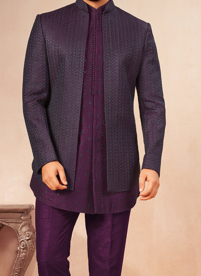 Men's Wine Sherwanis Designer Wear Collections Online at Cbazaar