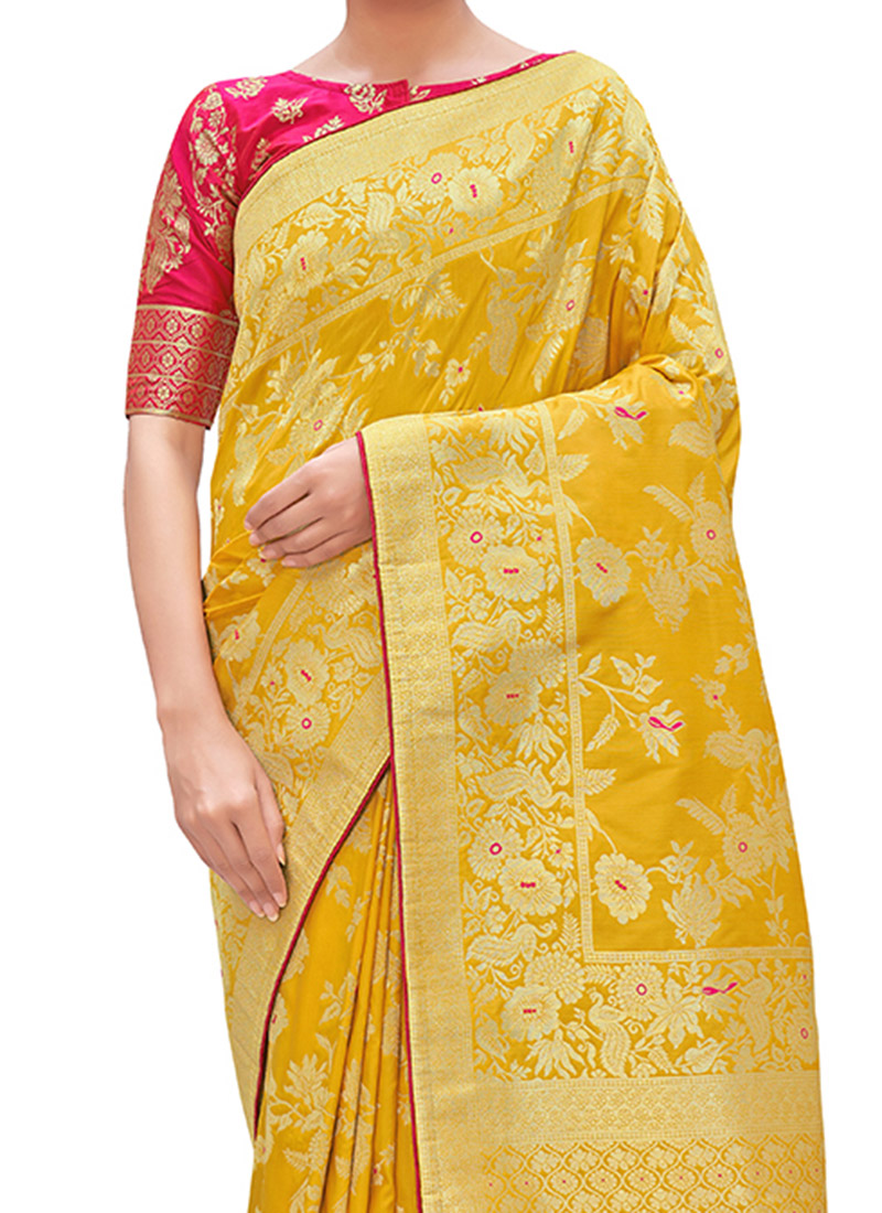Buy Yellow Banarasi Silk Zari Woven Saree Festive Wear Online at Best ...