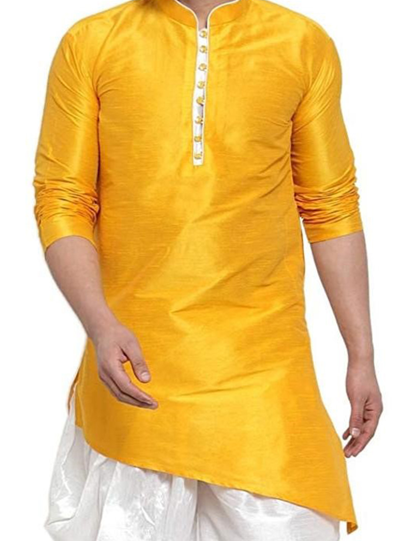 Buy Yellow Dupion Silk Kurta Online at Best Price | Cbazaar