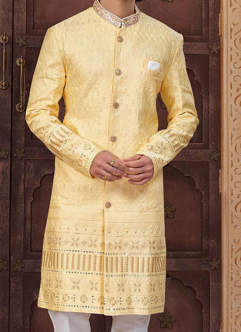 Yellow Sherwanis : Shop Yellow Sherwanis Online For Men at Cbazaar