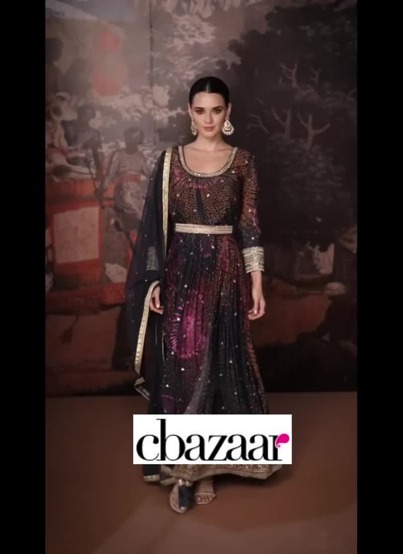 Shop Black Faux Georgette Embroidered Anarkali Suit Party Wear Online ...